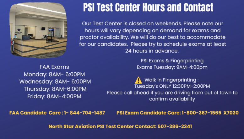 psi test center hours and contacts updated | North Star Aviation